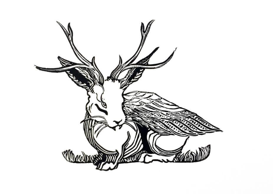 'Wolpertinger' linocut print (Loose) – Redcaps Montrose